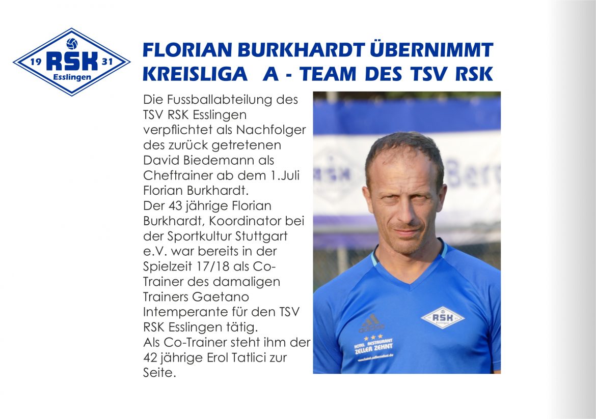 Florian Burkhardt wird neuer RSK Trainer - RSK Esslingen